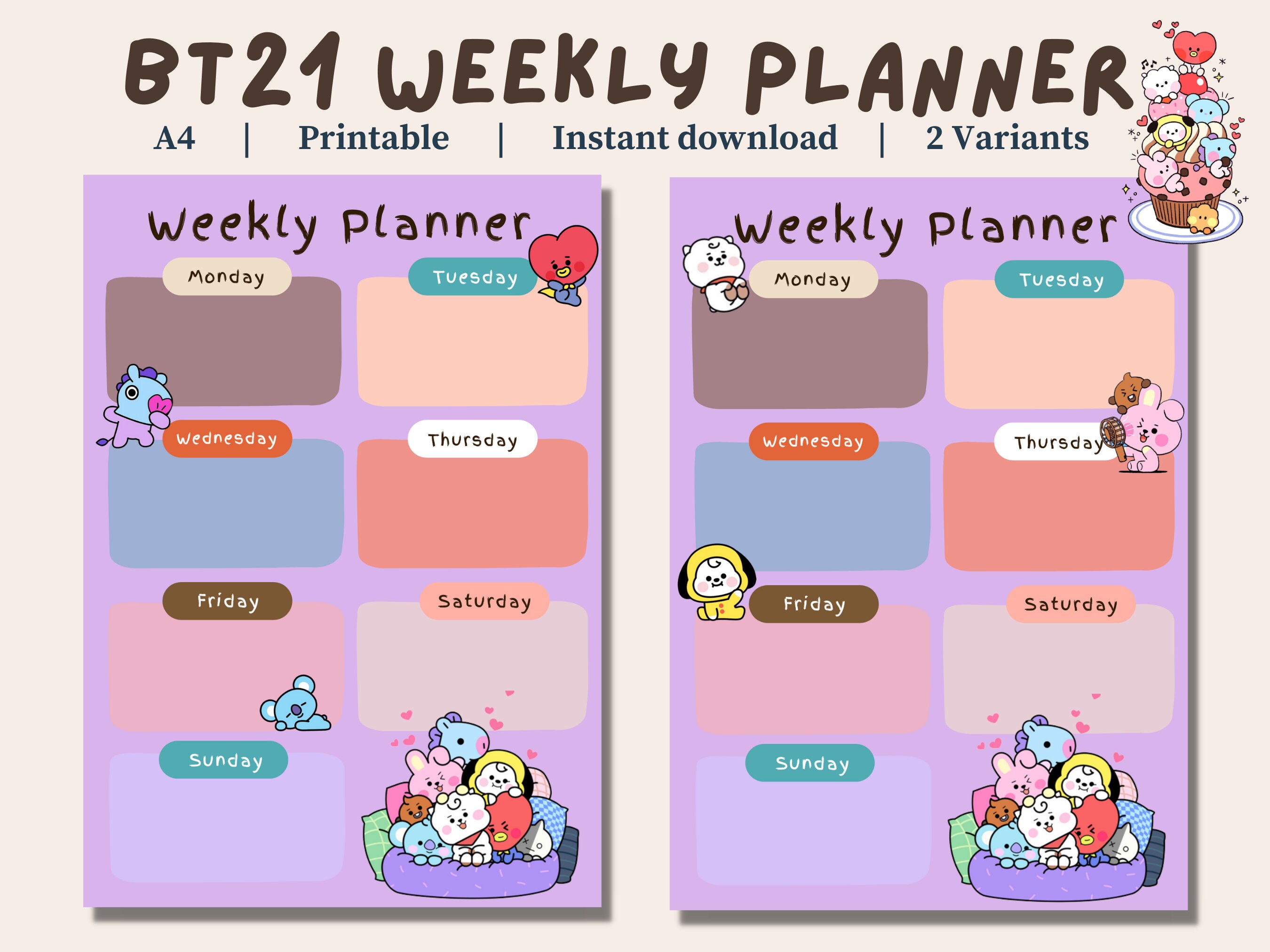BT21 Weekly Planner BTS Printable Planner A4 Printable Instant Download ...