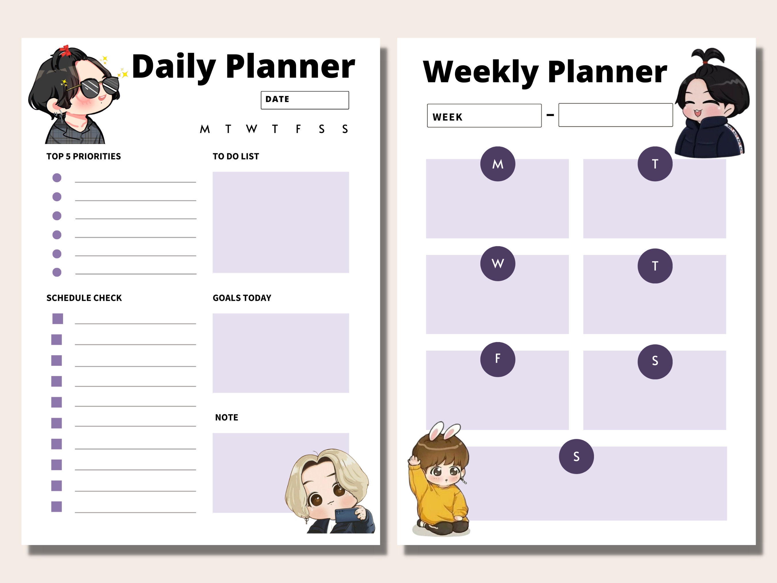 BTS Jungkook Daily, Weekly Monthly Planner BTS Stationary Planner ...