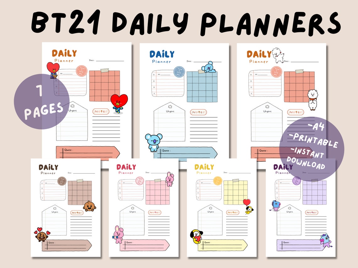 BT21 Daily Planner BTS Daily Planner Planner Bundle A4 - Etsy