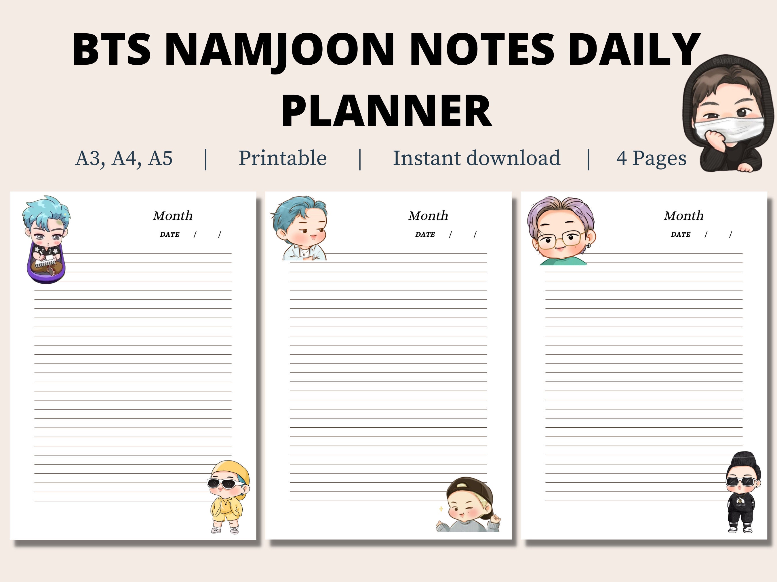 BTS Notes Daily Planner BTS Stationary Planner Bundle - Etsy