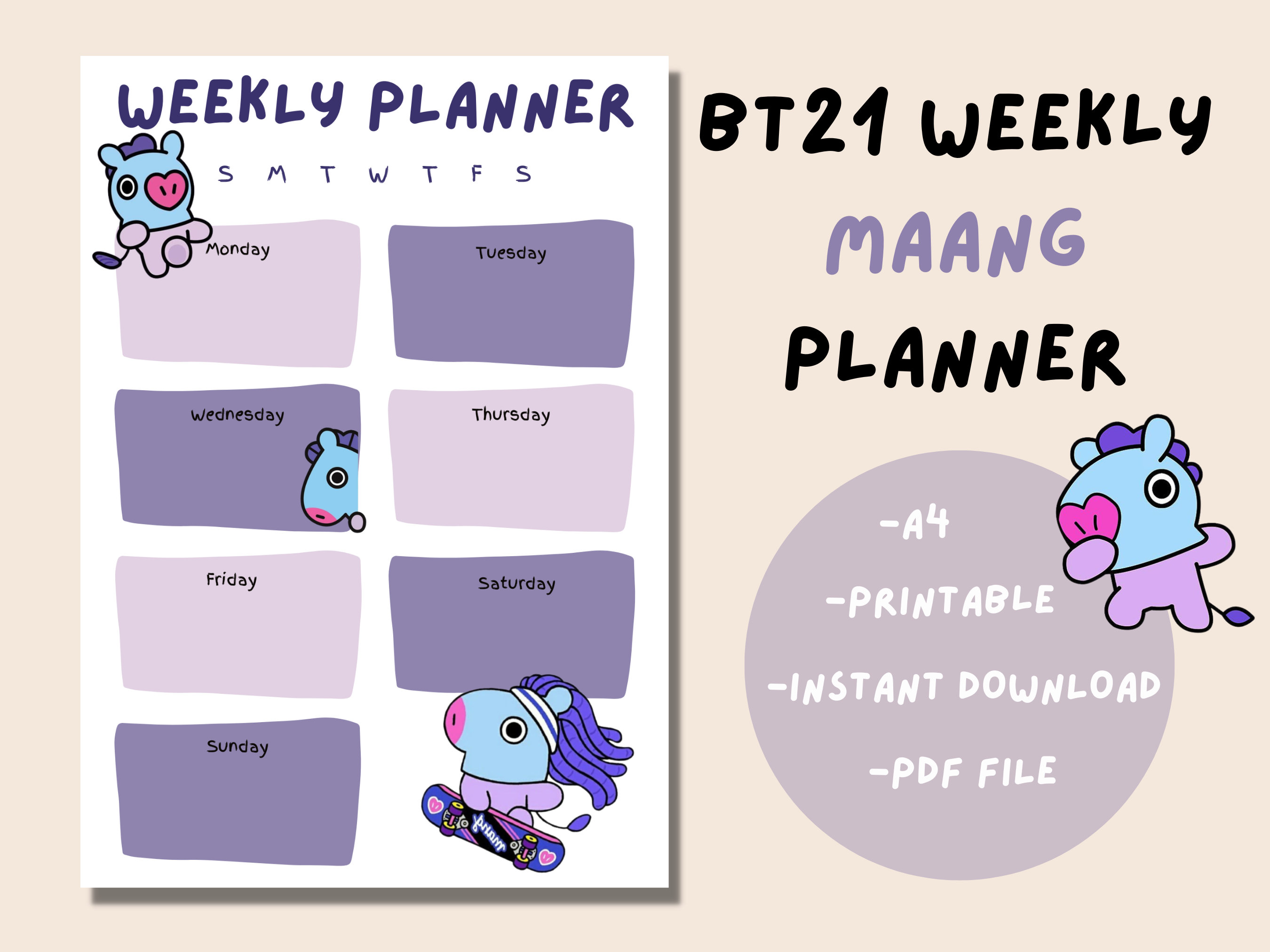 BT21 Weekly Planner Maang BT21 Printable Planner BTS Weekly Planner A4 ...