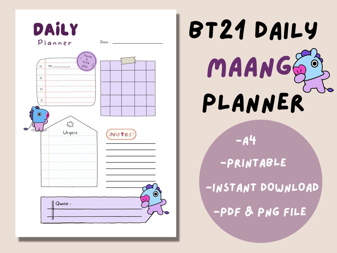 BT21 Daily Planner - Mang, BTS Daily Planner, A4, Printable, Instant ...