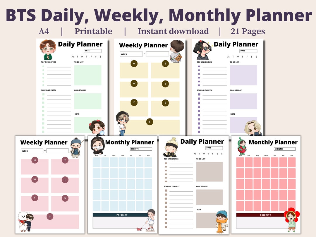 BTS Daily, Weekly Monthly Planner Bundle | BTS Stationary | Planner ...