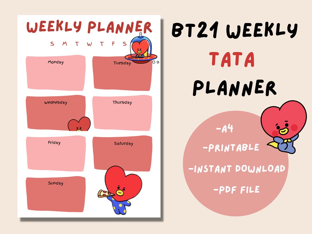 BT21 Weekly Planner - TATA | BT21 Printable Planner | BTS Weekly ...