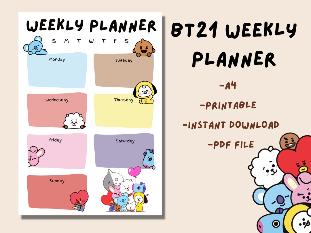 BT21 Weekly Planner | BT21 Printable Planner | BTS Weekly Planner | A4 ...