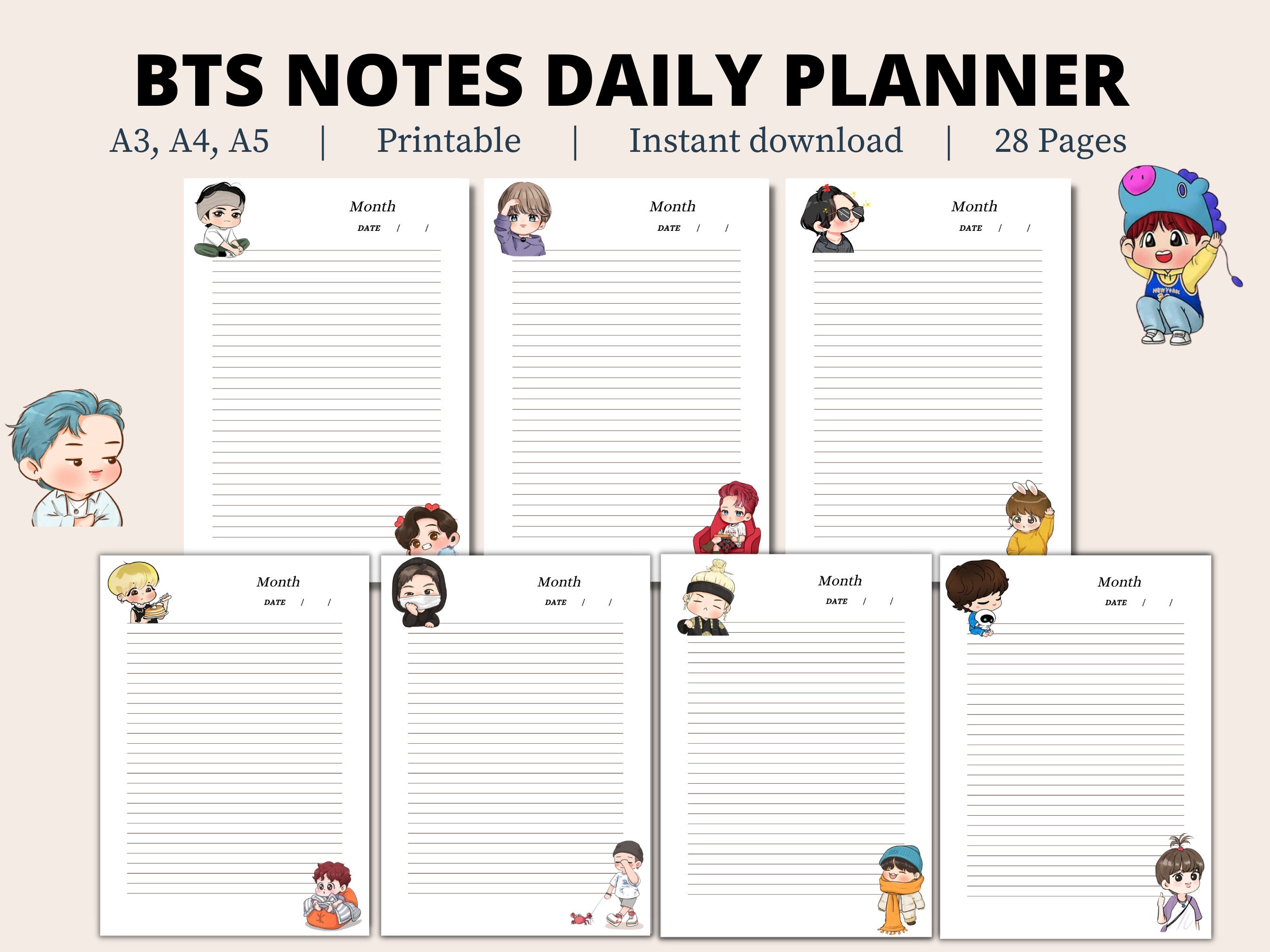 BTS Notes Daily Planner BTS Stationary Planner Bundle - Etsy
