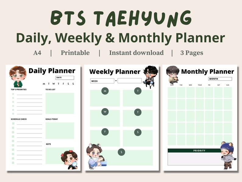 BTS Taehyung Daily, Weekly Monthly Planner | BTS Stationary | Planner ...