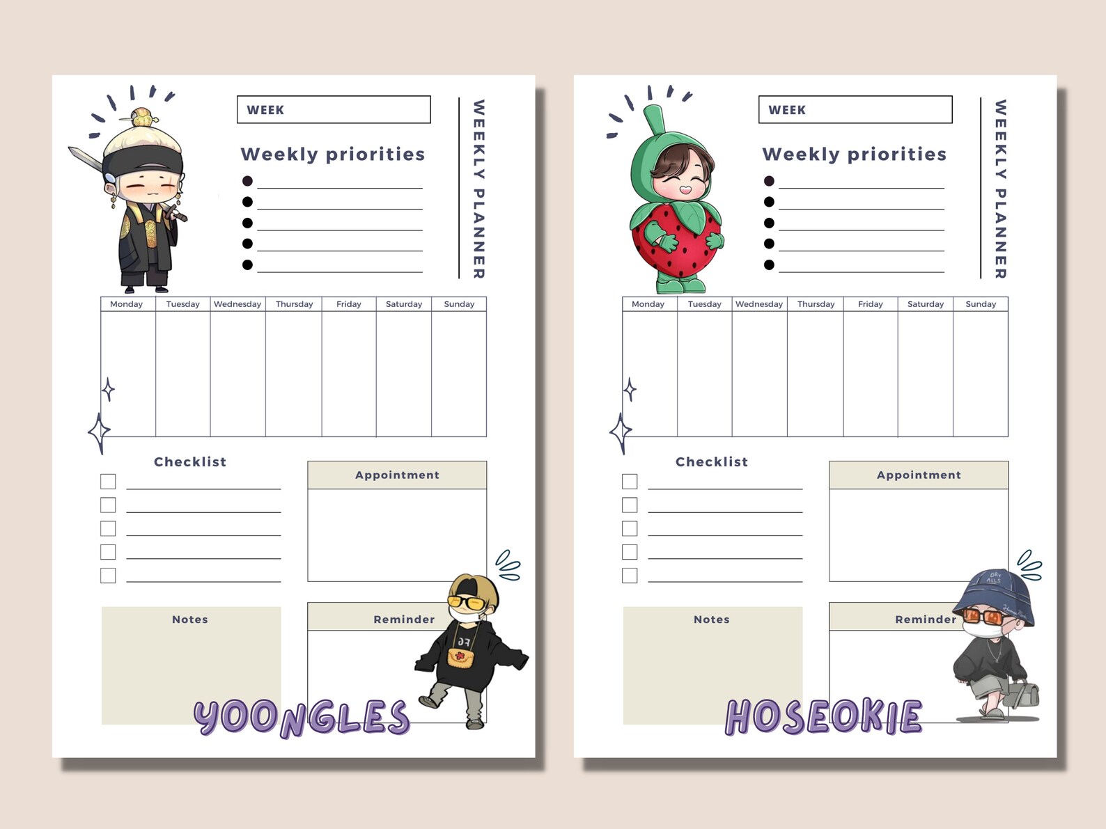 BTS Planner | BTS Weekly Planner | BTS Stationary | Planner Bundle | A3 ...
