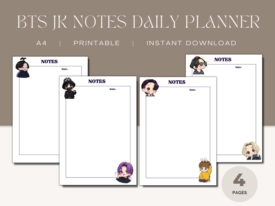BTS Jungkook Notes Daily Planner | BTS Stationary | Planner Bundle | A4 ...