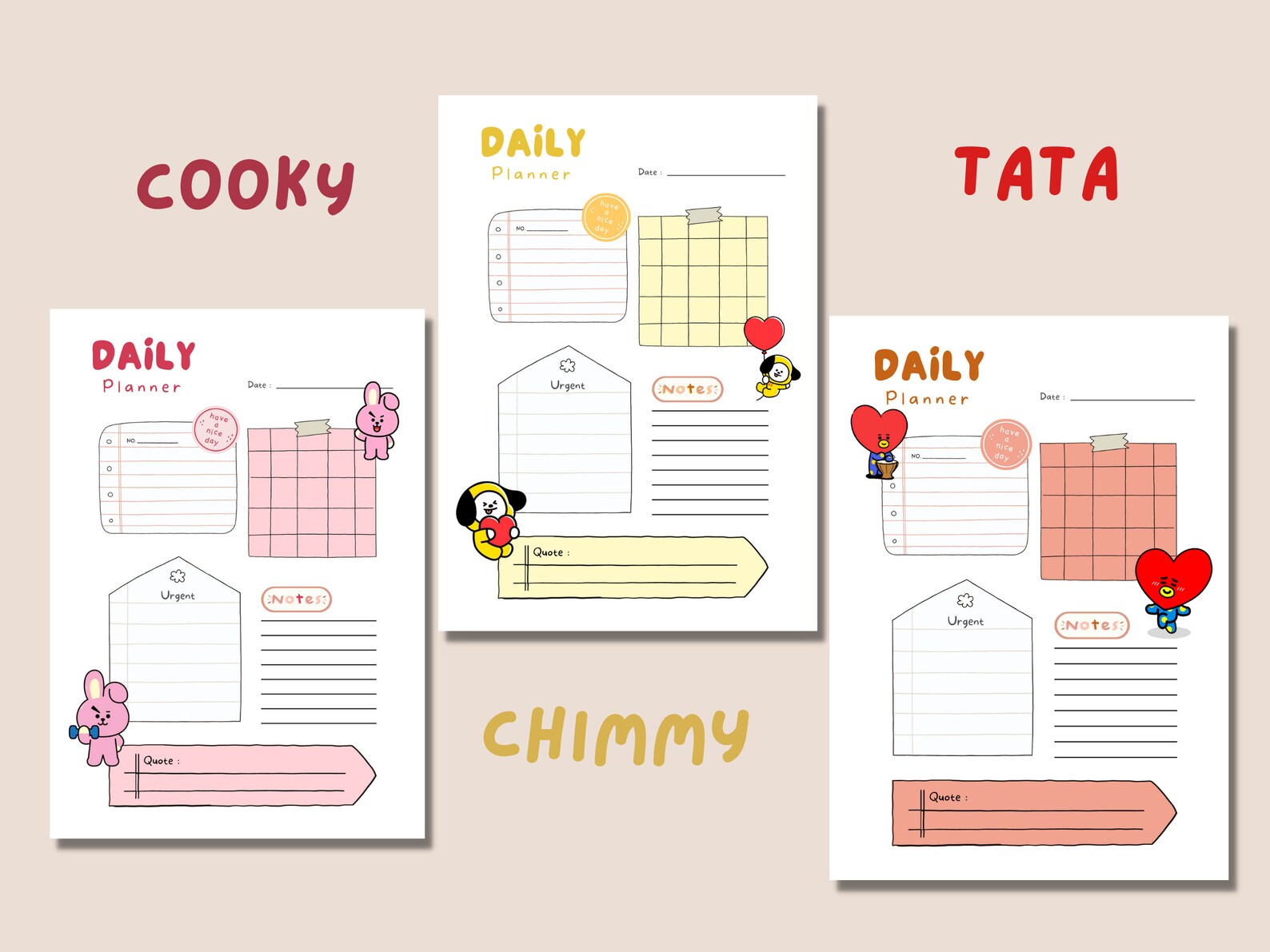 BT21 Daily Planner BTS Daily Planner Planner Bundle A4 - Etsy