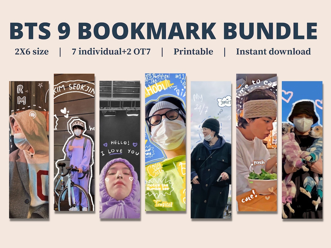 BTS Bookmark Bundle | Printable Bookmarks | Set of 9 | 2x6 Size ...