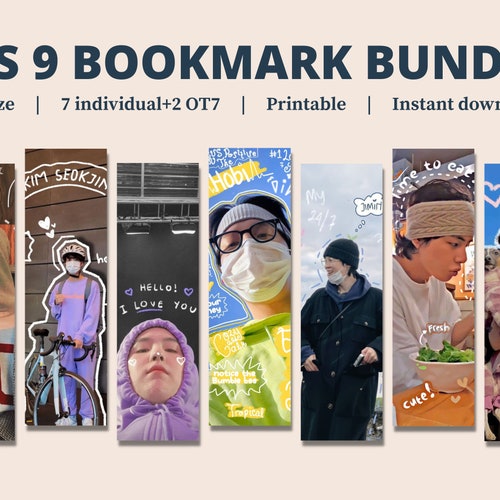 BTS Bookmark Bundle Printable Bookmarks Set of 9 2x6 - Etsy