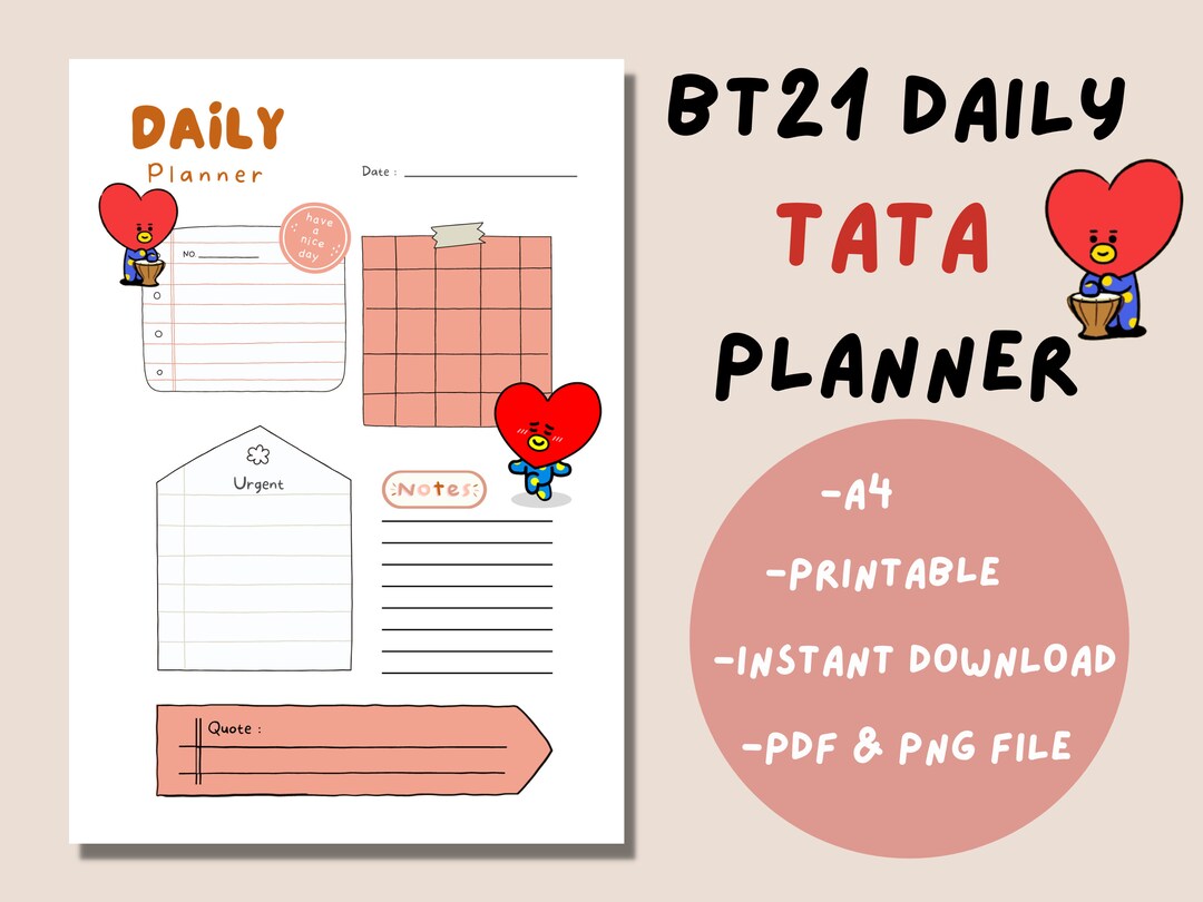 BT21 Daily Planner - TATA, BTS Daily Planner, A4, Printable, Instant ...