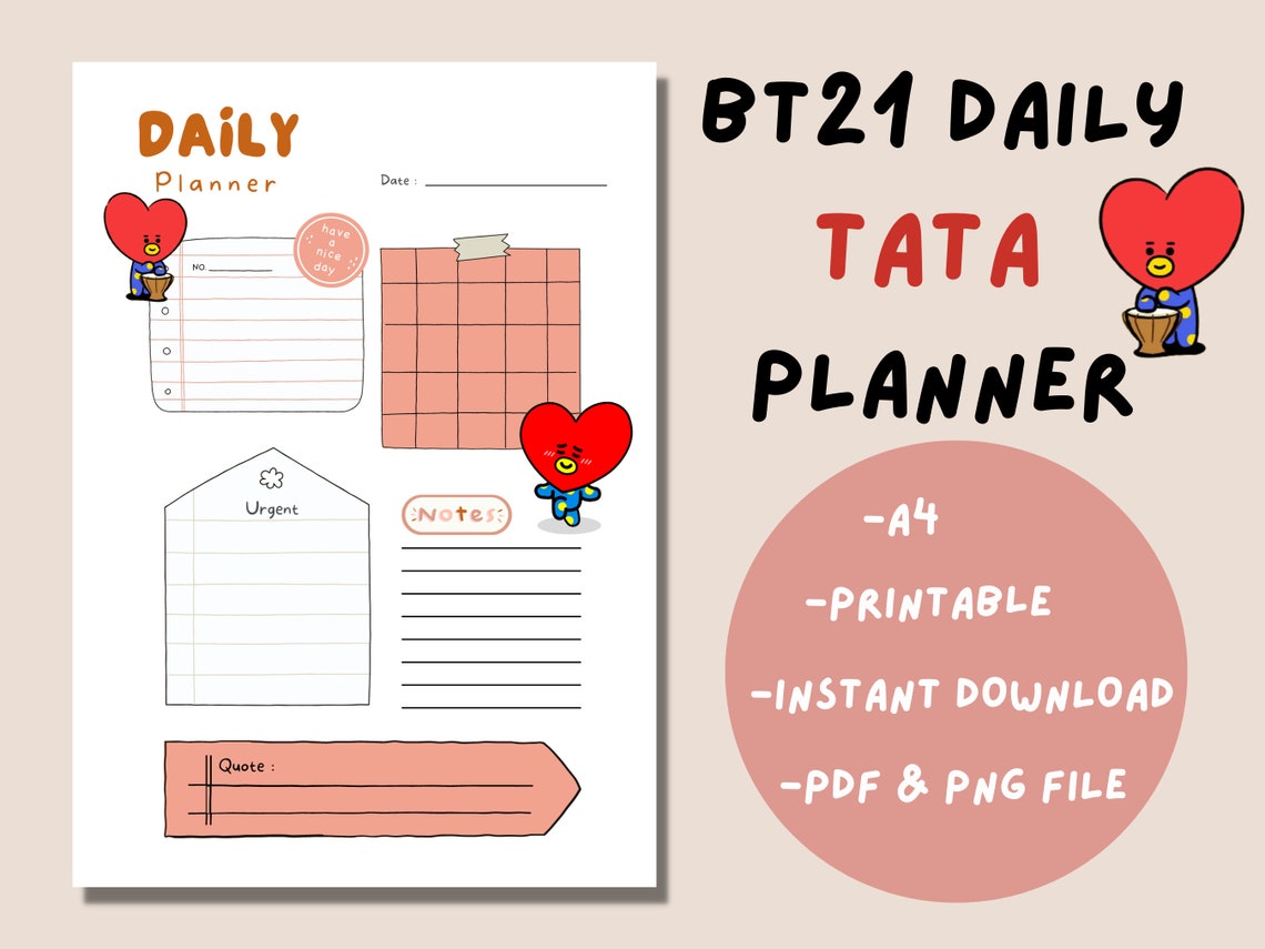 BT21 Daily Planner TATA BTS Daily Planner A4 Printable - Etsy