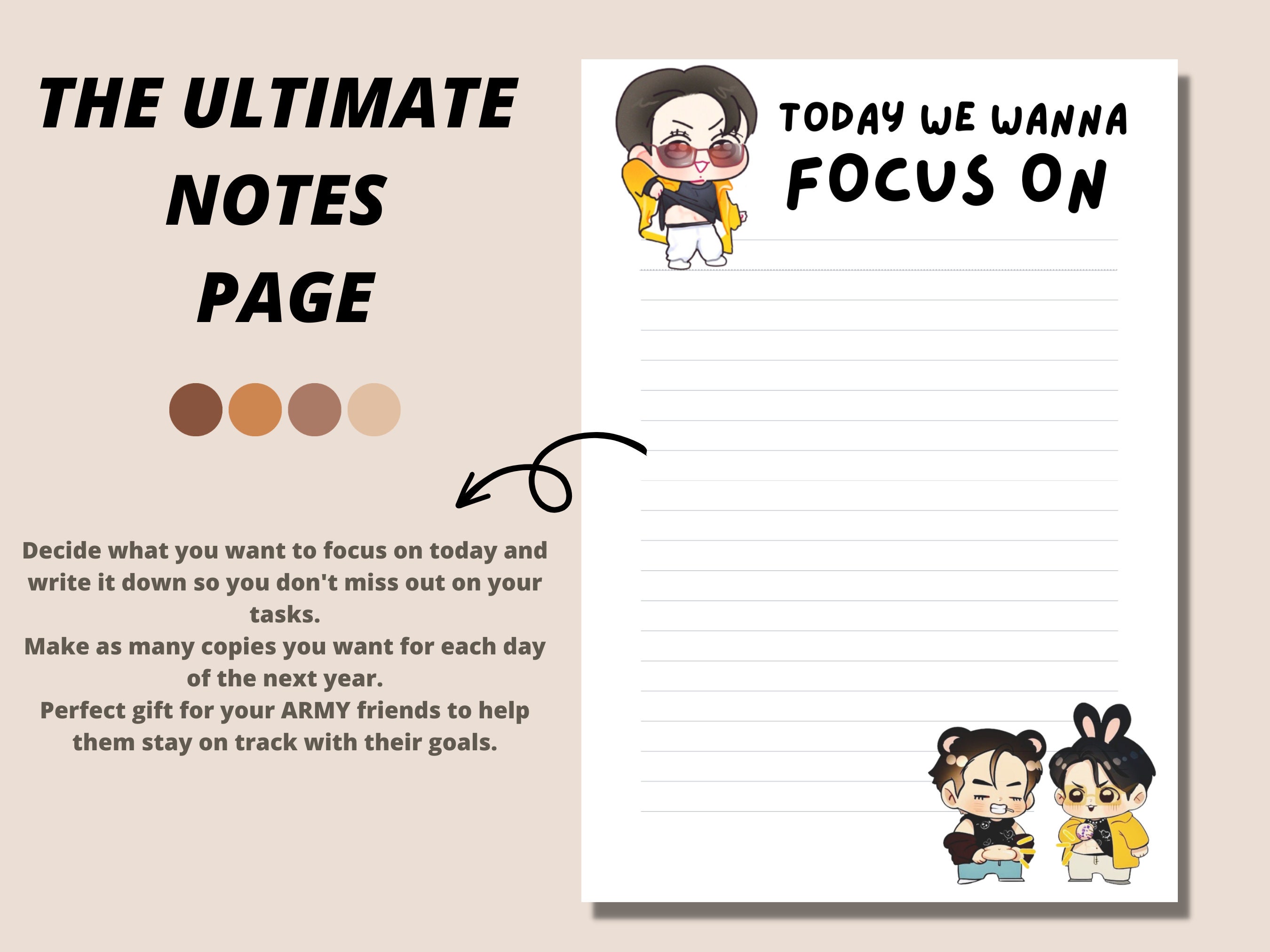 BTS Day Planner and Notes | Focus on Jk Chibi Planner | BTS Daily ...