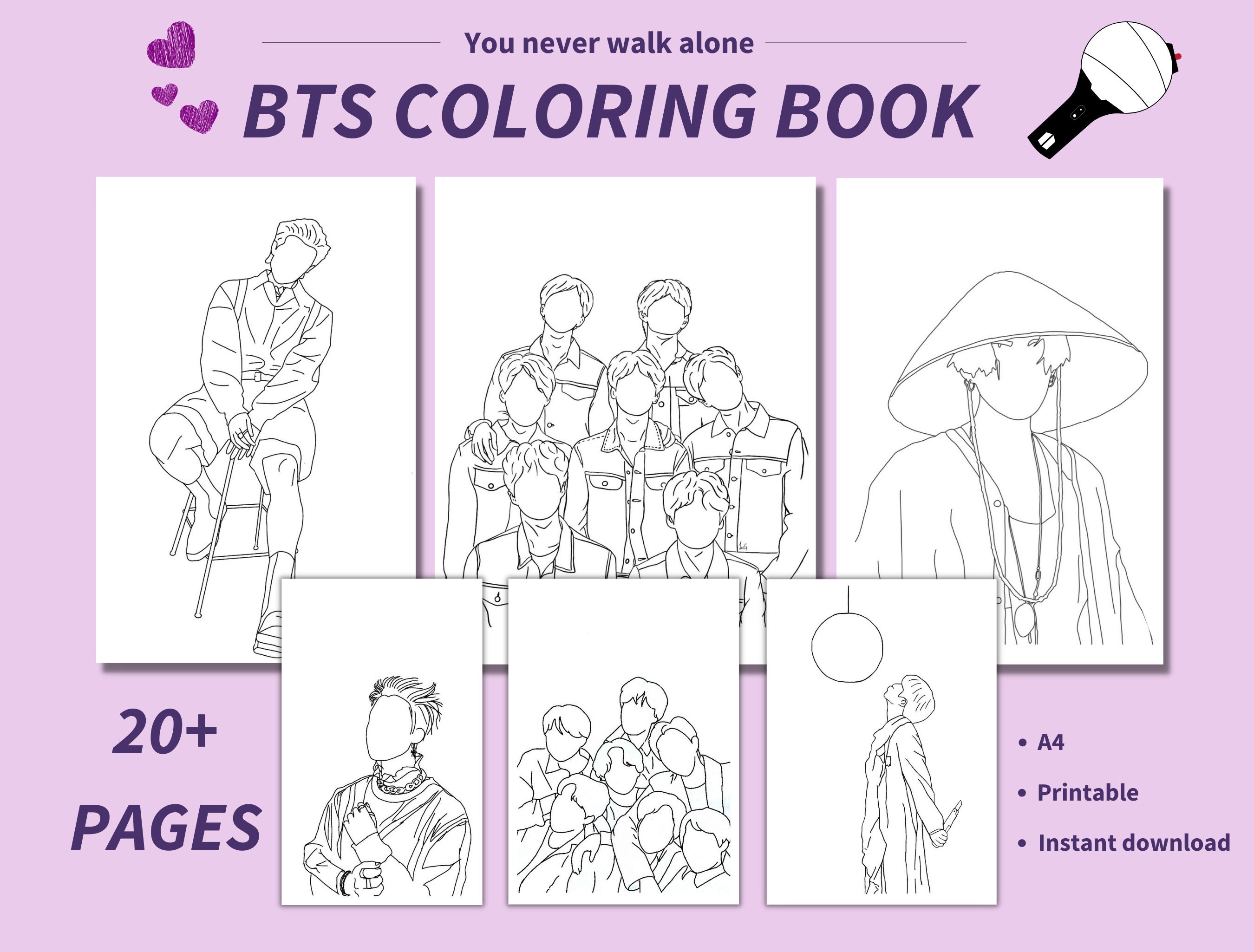 BTS A4 Colouringbook, Bangtan, ARMY, Digital Colouringbook, Printable ...