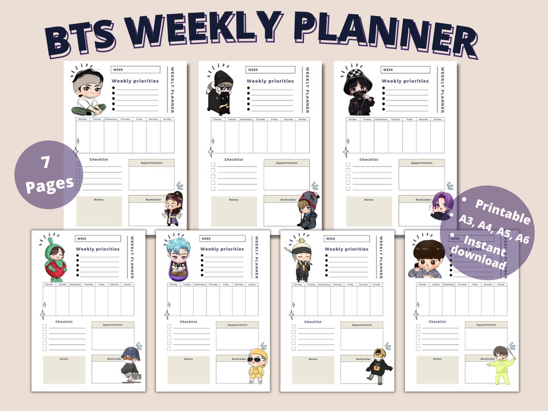 BTS Planner | BTS Weekly Planner | BTS Stationary | Planner Bundle | A3 ...
