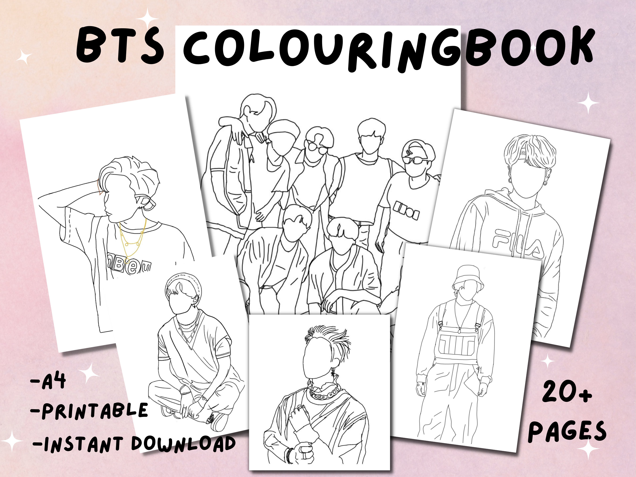 BTS A4 Colouringbook, Bangtan, ARMY, Digital Colouringbook, Printable ...