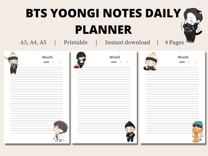 BTS Notes Daily Planner BTS Stationary Planner Bundle - Etsy