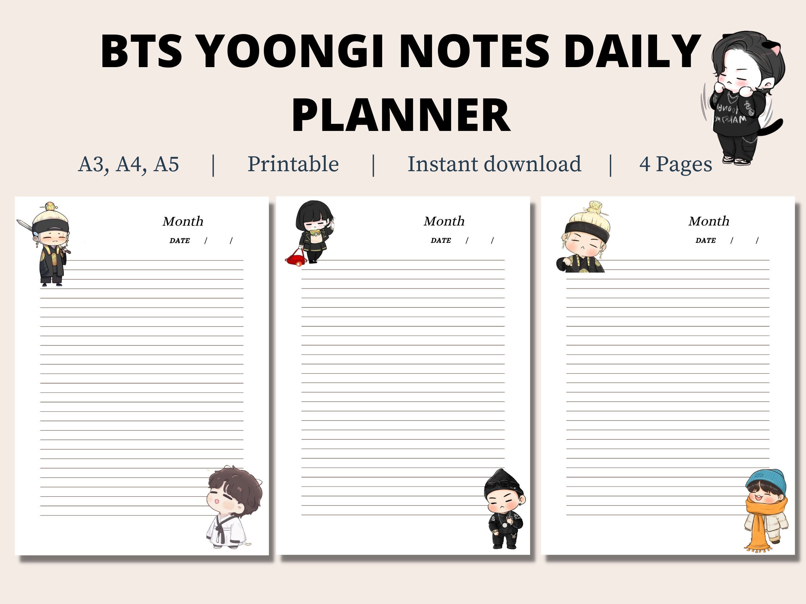 BTS Notes Daily Planner BTS Stationary Planner Bundle - Etsy