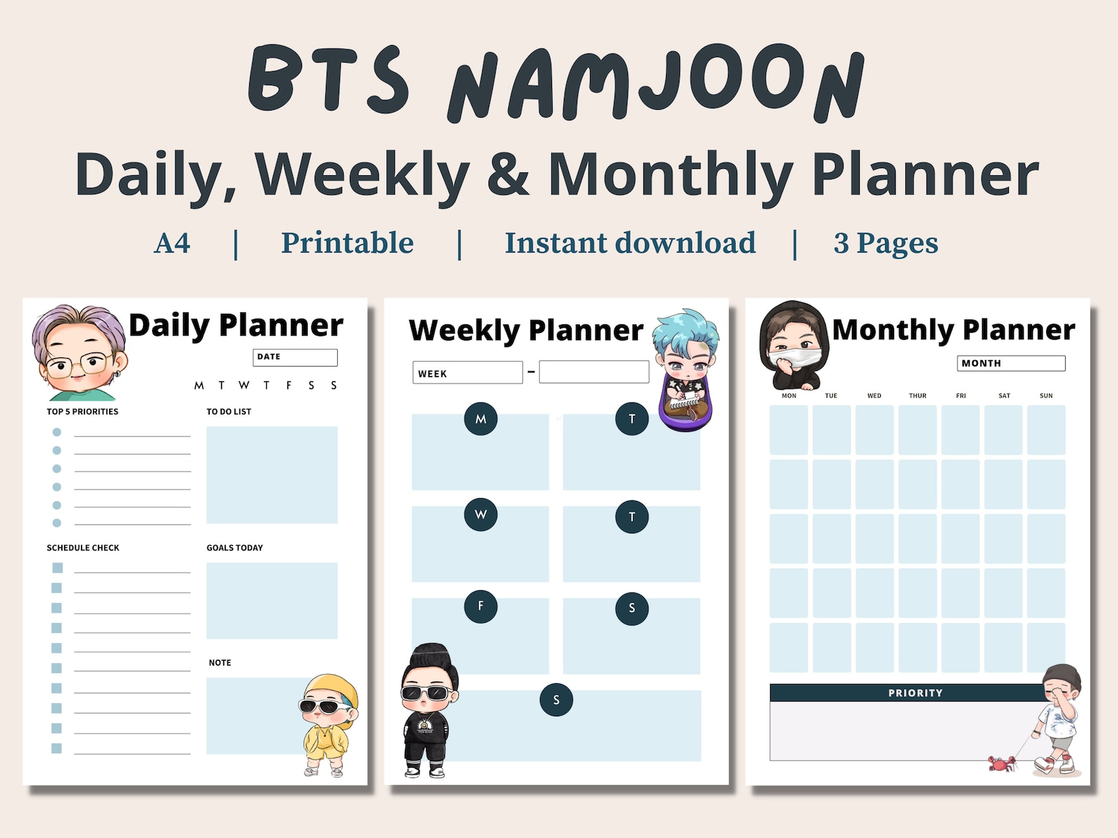 BTS Daily, Weekly Monthly Planner Bundle BTS Stationary Planner Bundle ...