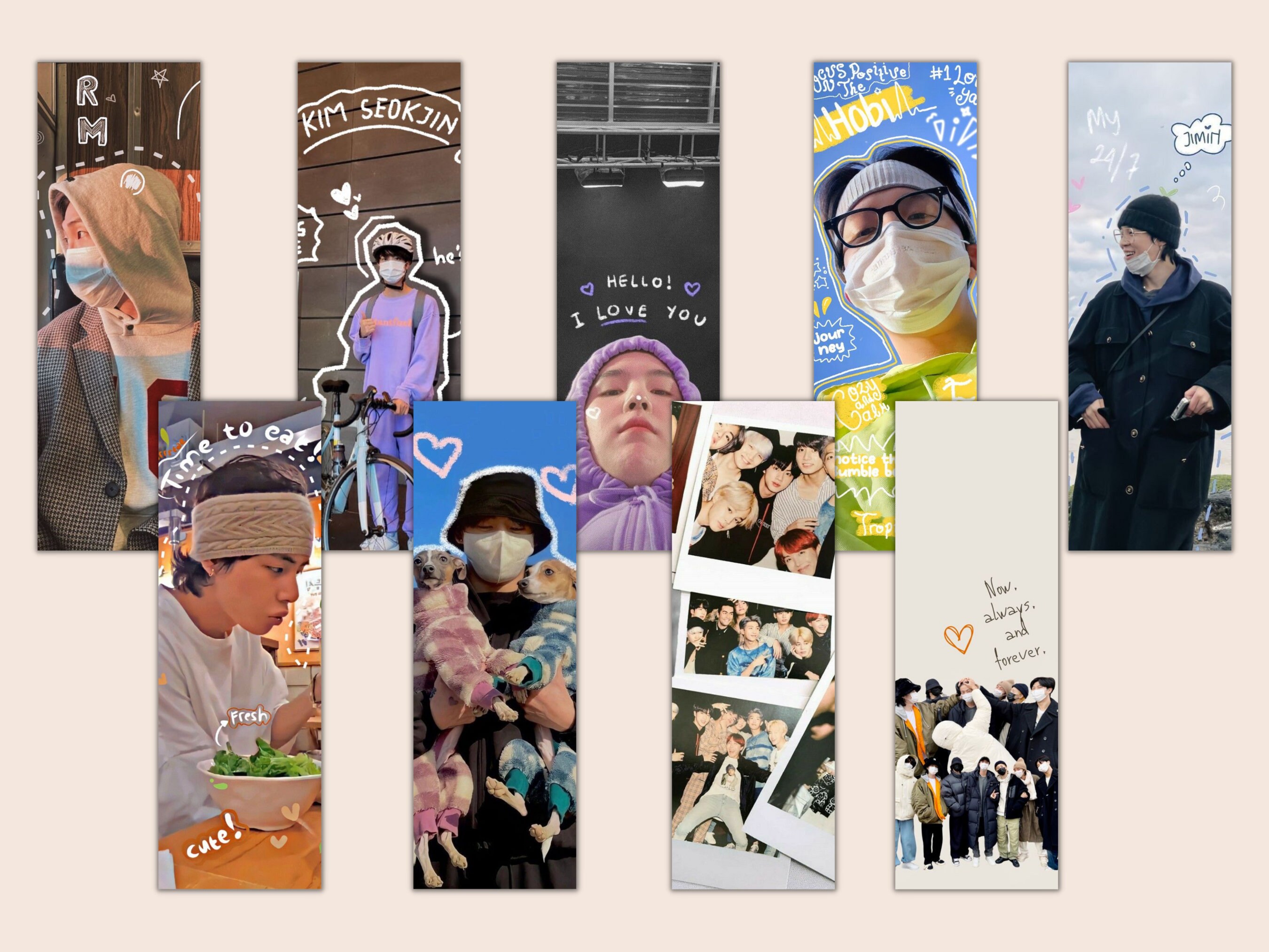 BTS Bookmark Bundle Printable Bookmarks Set of 9 2x6 - Etsy UK