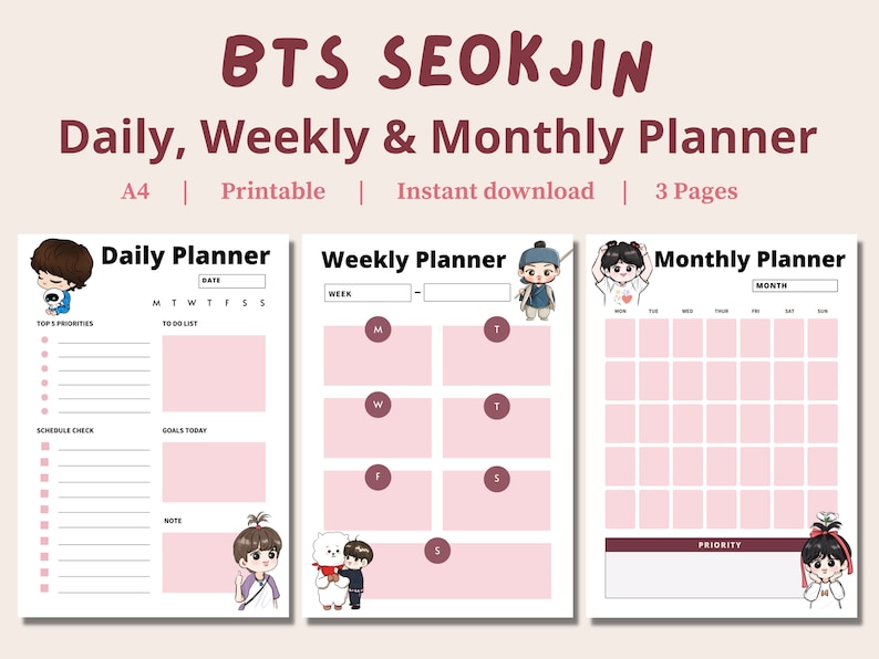 BTS Daily, Weekly Monthly Planner Bundle BTS Stationary Planner Bundle ...