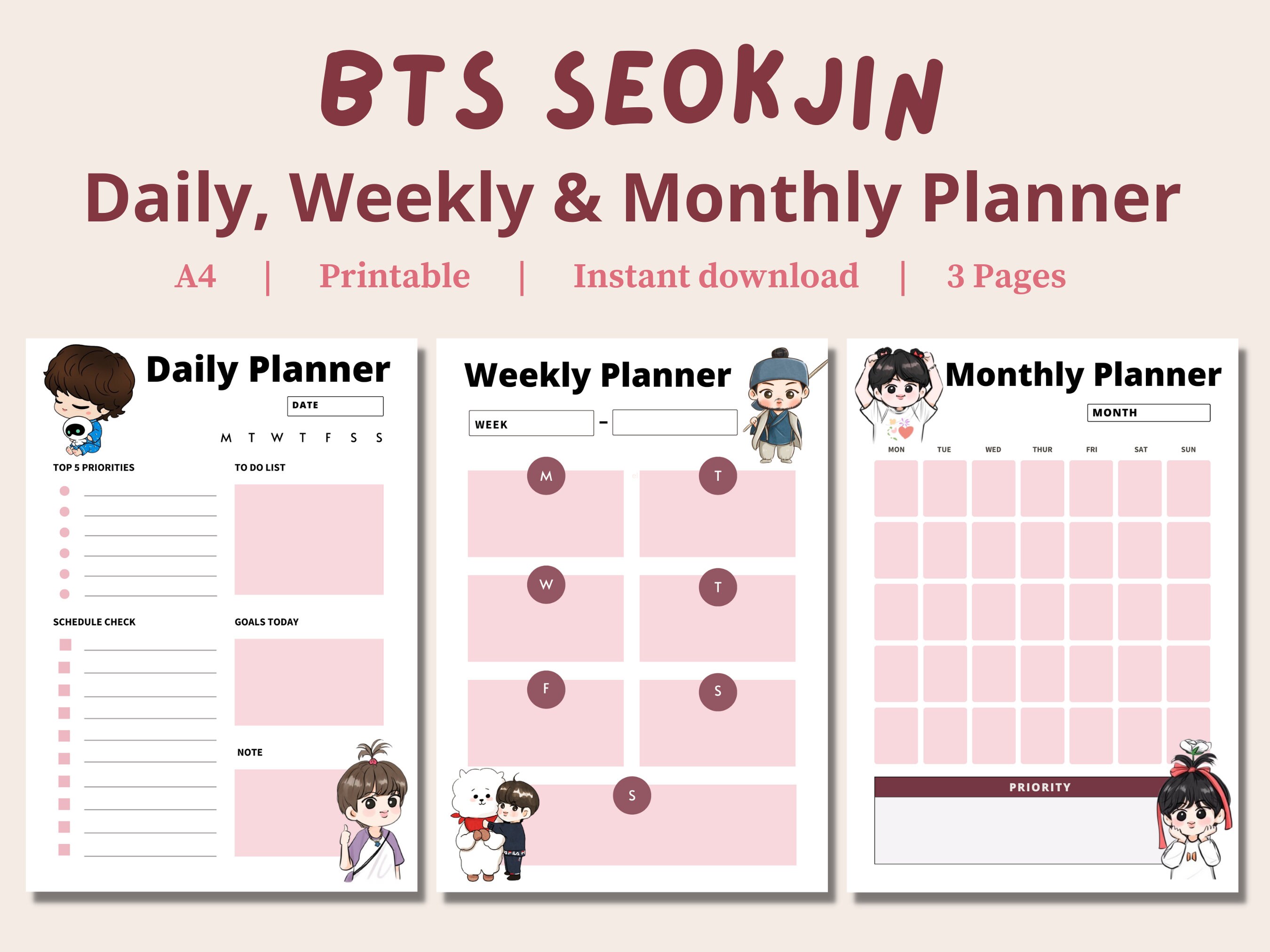 BTS Daily, Weekly Monthly Planner Bundle BTS Stationary Planner Bundle ...