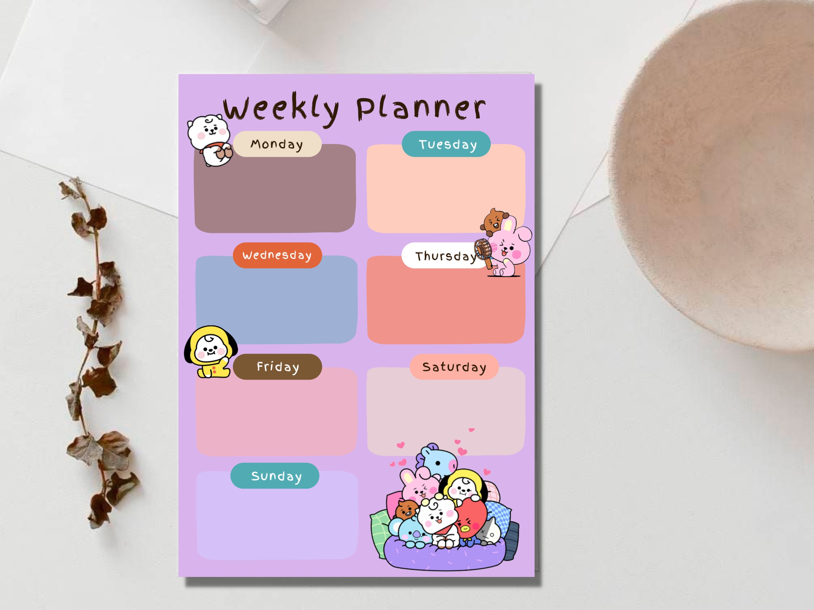 BT21 Weekly Planner BTS Printable Planner A4 Printable Instant Download ...