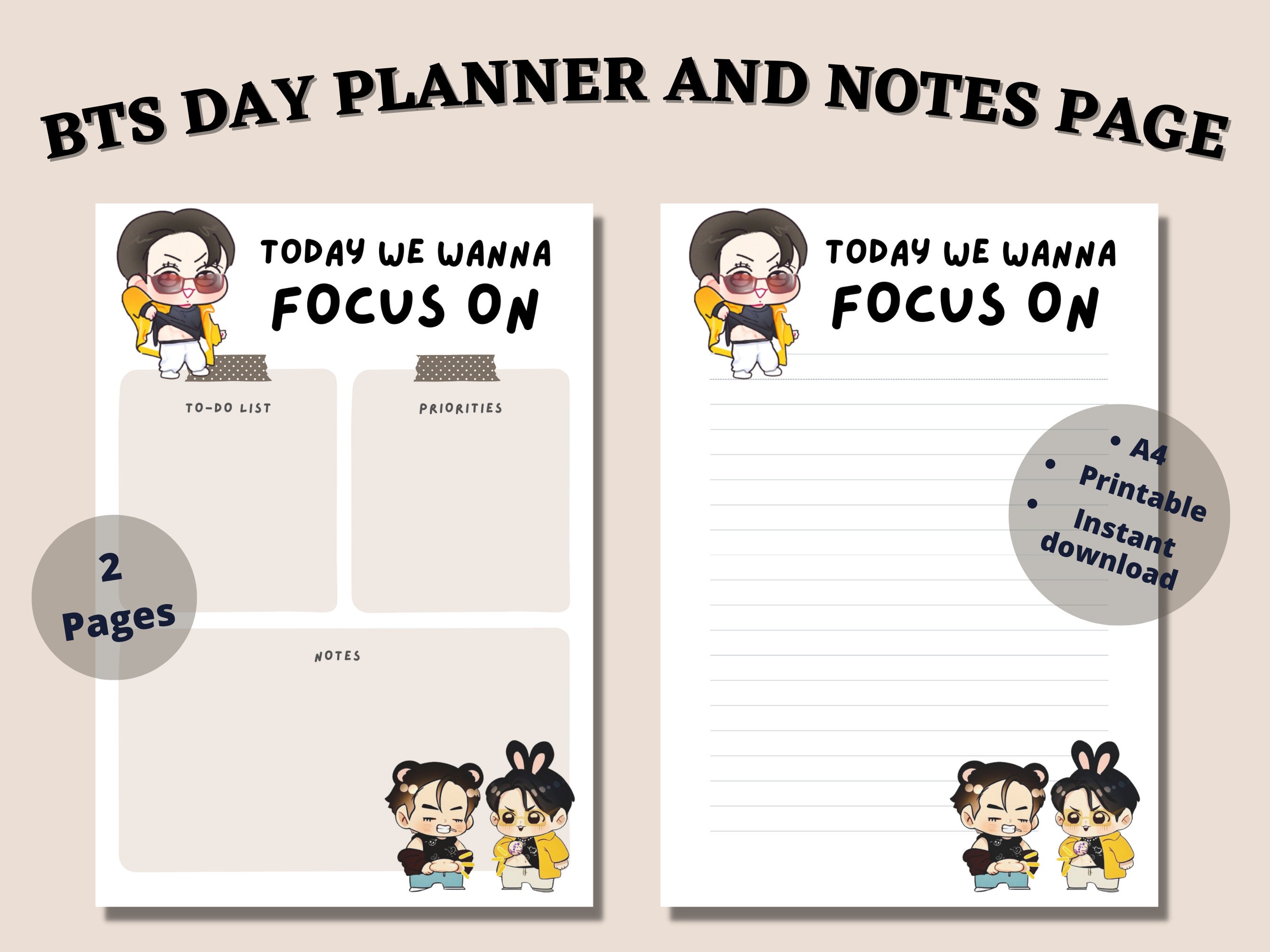 BTS Day Planner and Notes | Focus on Jk Chibi Planner | BTS Daily ...
