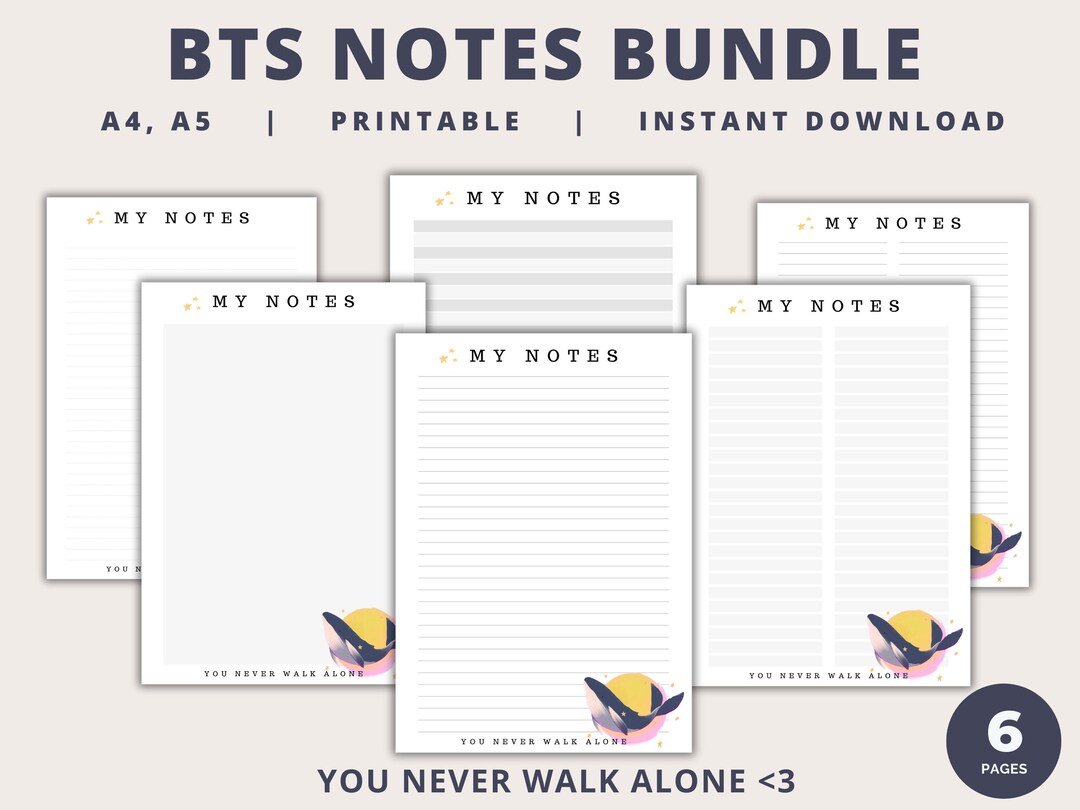 BTS Notes Bundle | Notes Template | BTS Stationary | A4, A5 | 6 Pages ...