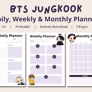 BTS Jungkook Daily, Weekly Monthly Planner | BTS Stationary | Planner ...