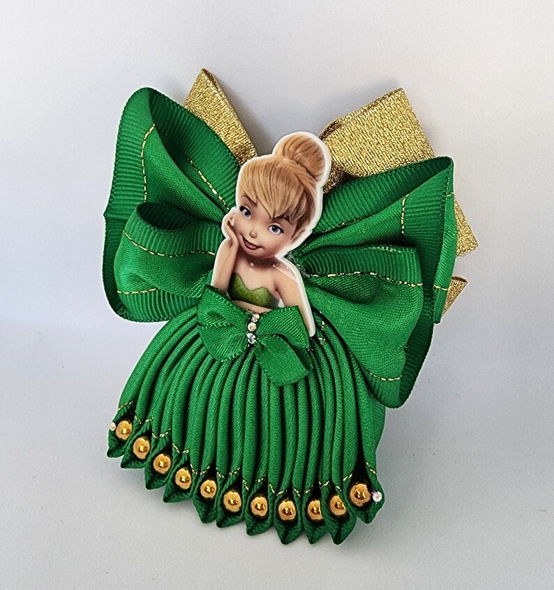 Tinkerbell Hair Bow: Handmade Satin Ribbon, Fairy Princess - Etsy