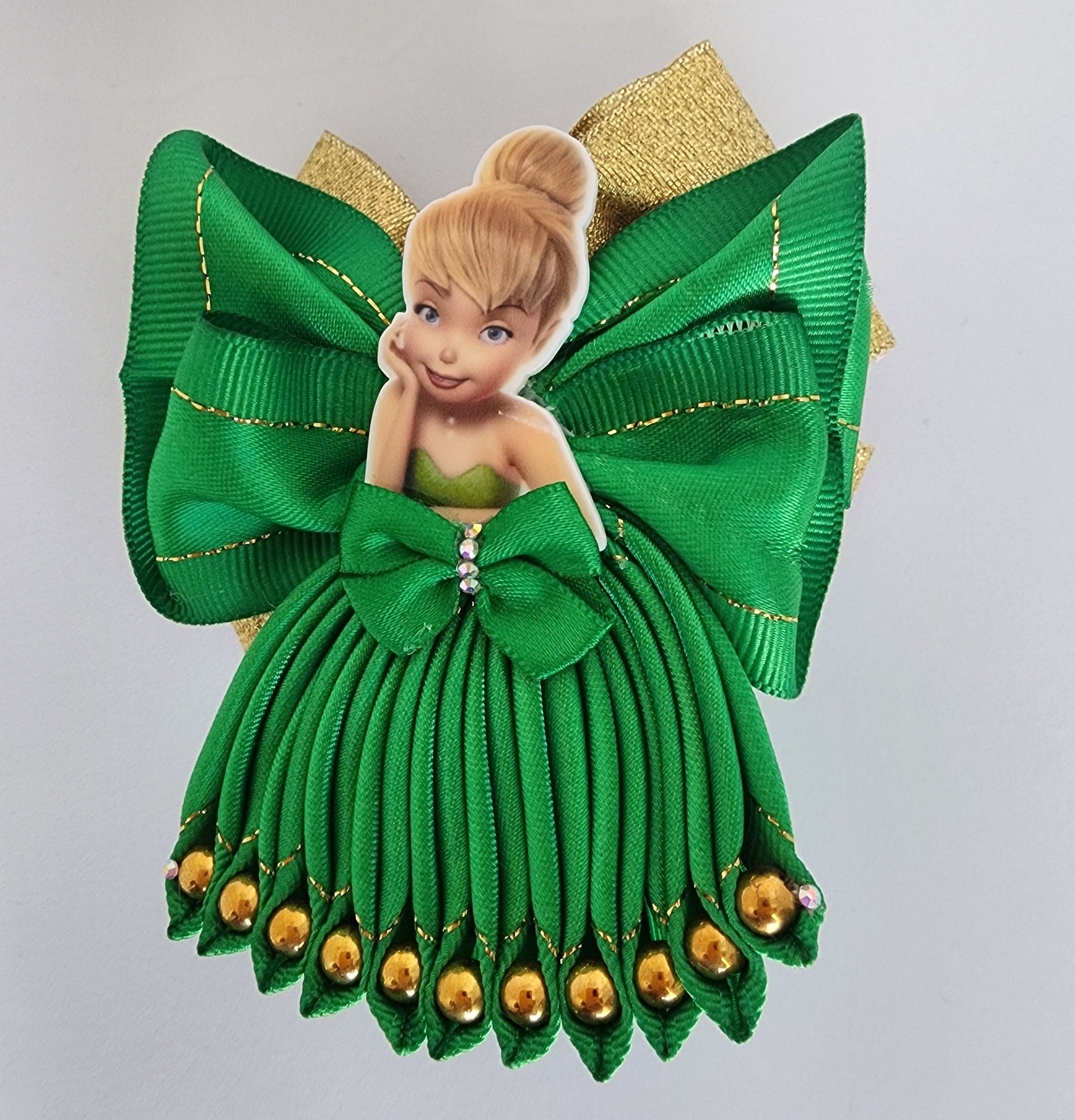 Tinkerbell Hair Bow: Handmade Satin Ribbon, Fairy Princess - Etsy