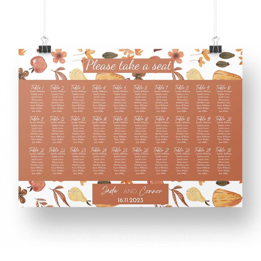 Fall Leaves Wedding SEATING CHART Template, Rustic Wedding Plan, Table ...