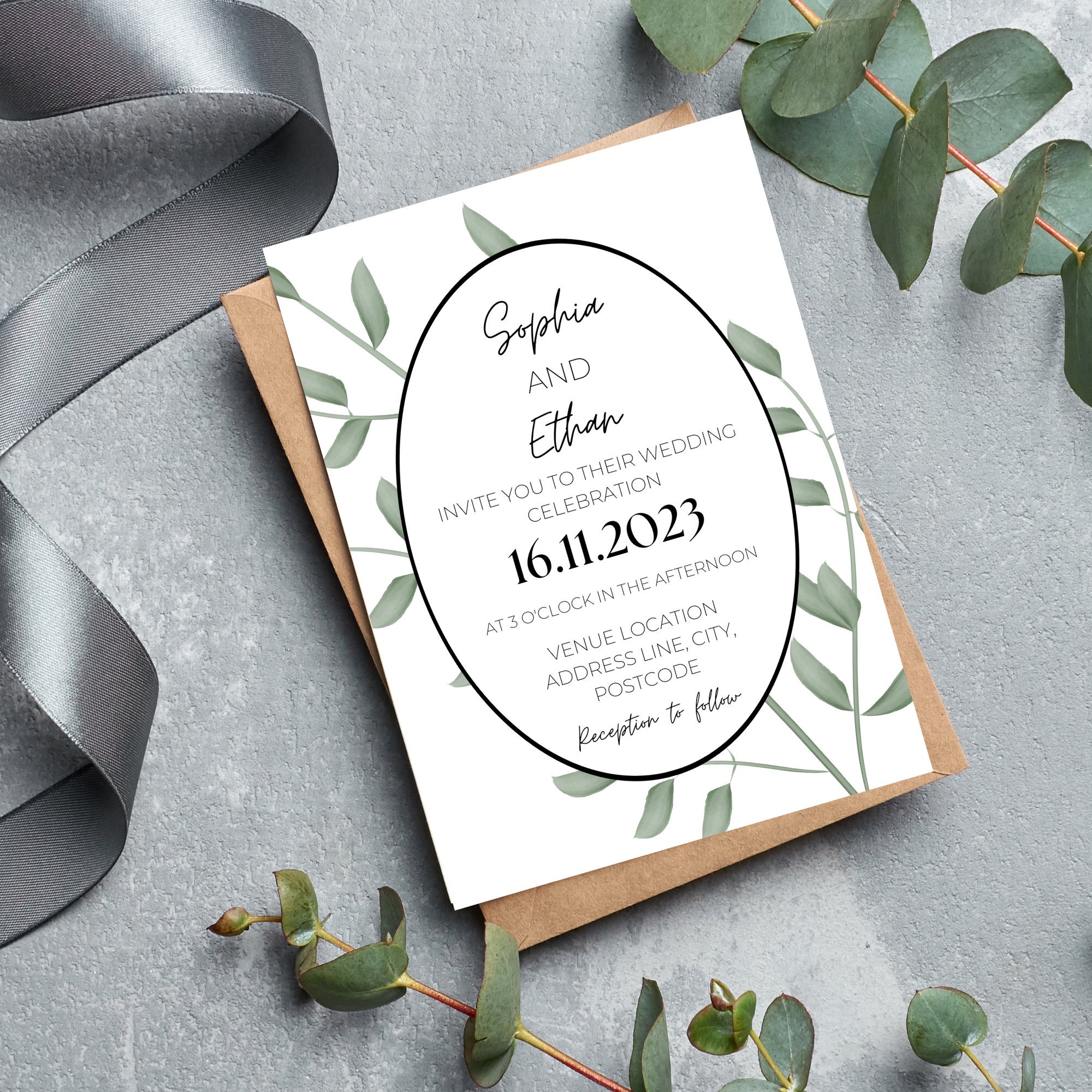 Sage Green Minimalist Wedding INVITATION, Wedding Invite, Editable ...