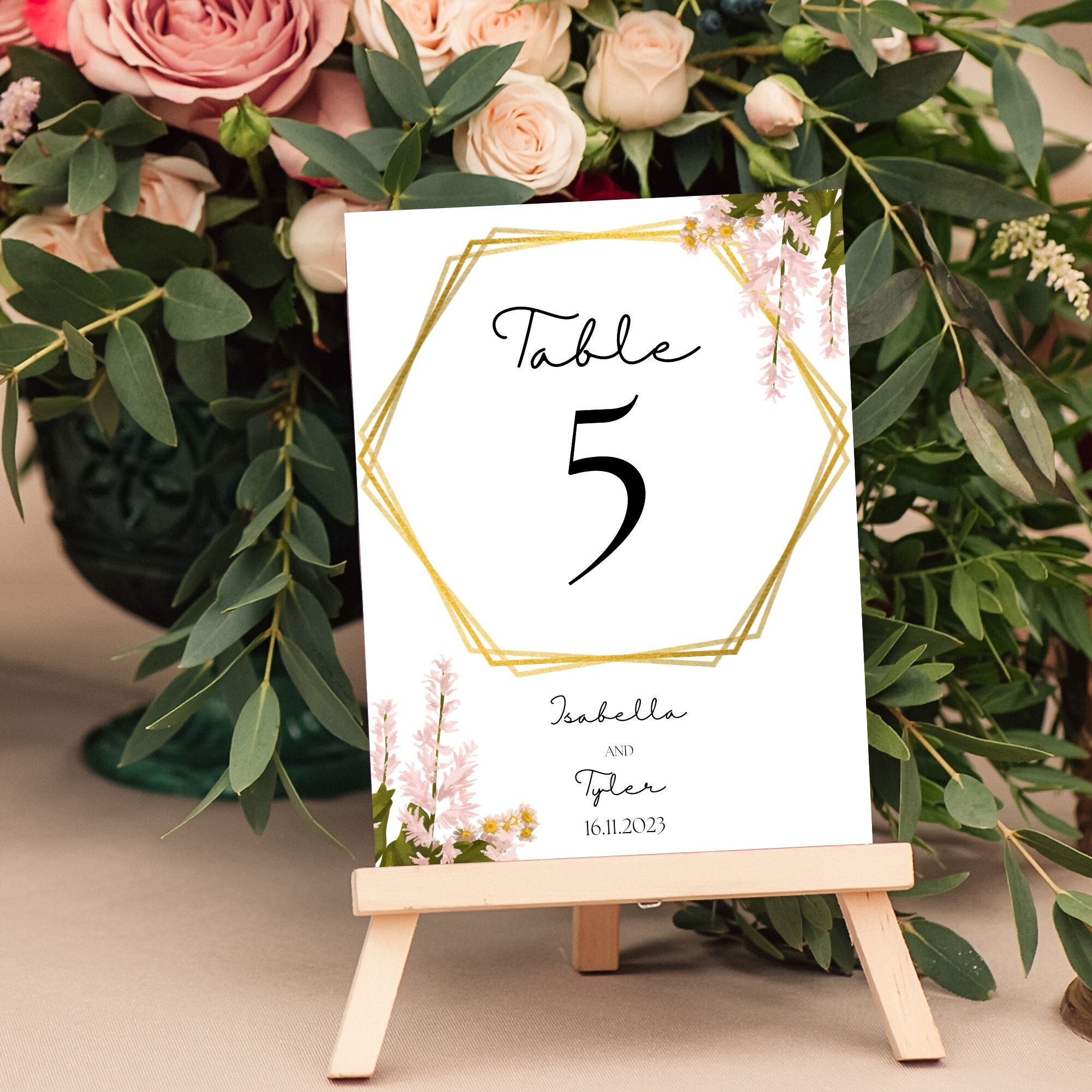 Geometric Daisy Wedding TABLE NUMBERS Template, Seat Card Template ...