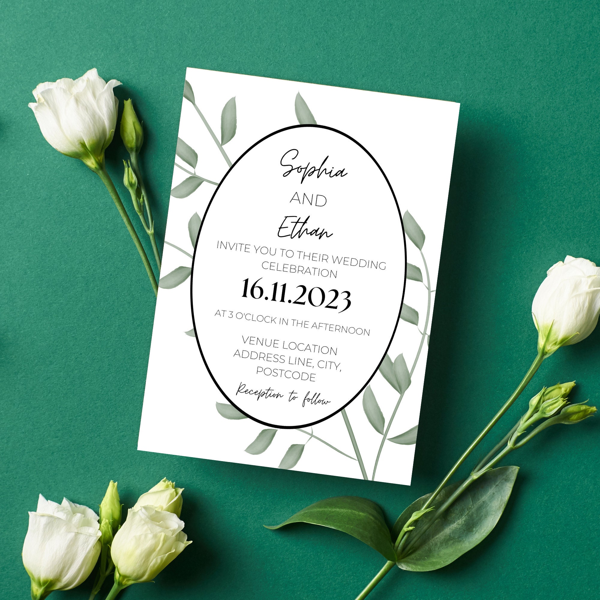 Sage Green Minimalist Wedding INVITATION, Wedding Invite, Editable ...