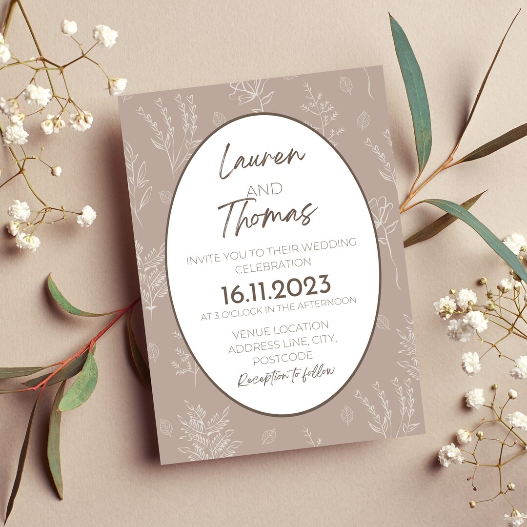 Beige Floral Wedding INVITATION Wedding Invite Boho - Etsy