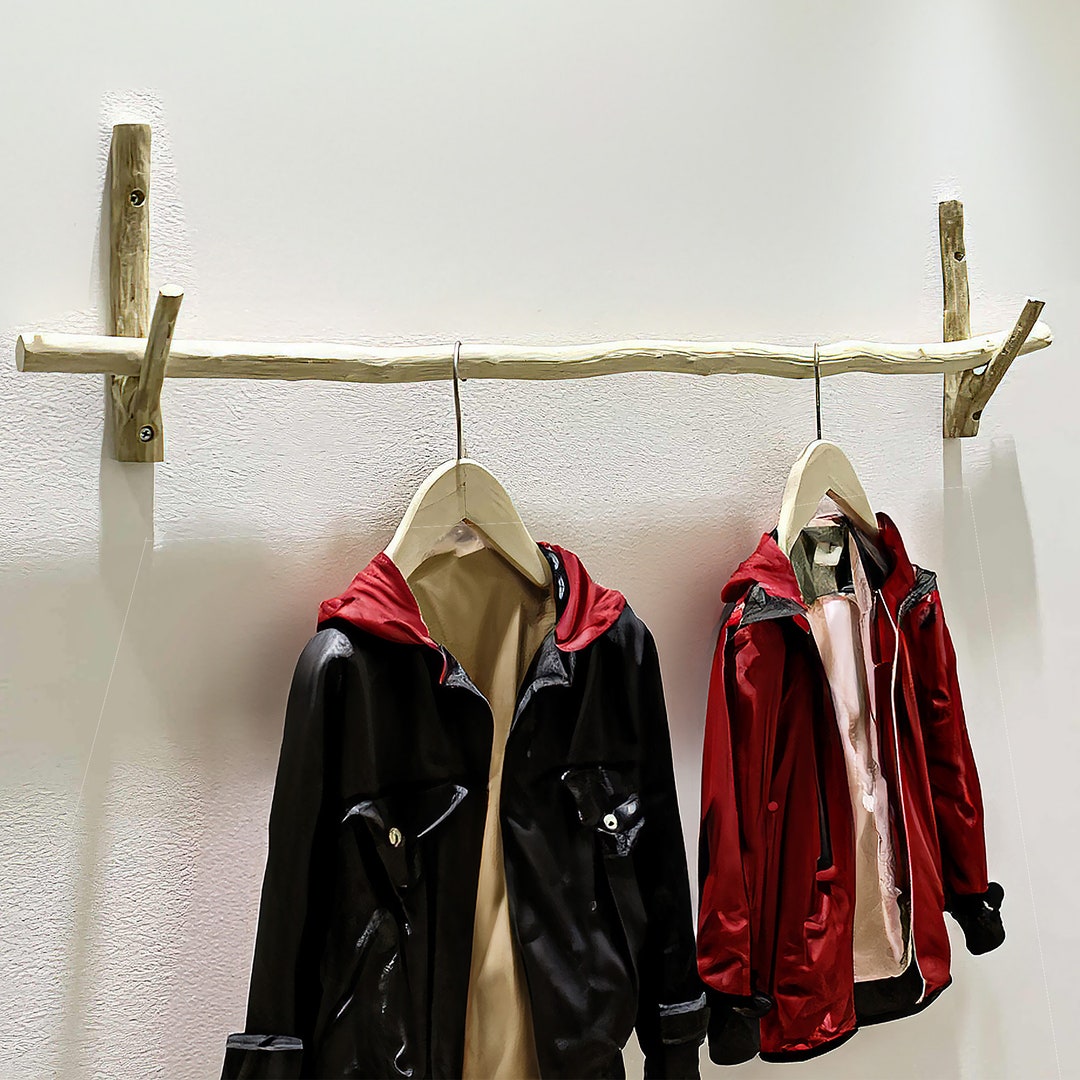 20-inches Natural Wood Branch Clothes Rack: Wall Mounted Floating Rail ...
