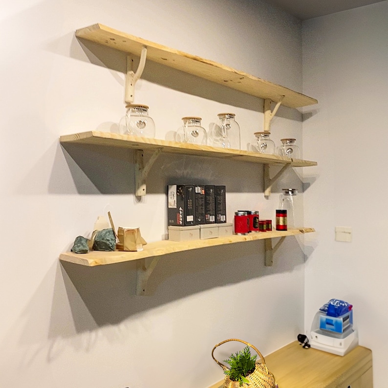 Natural Pine Wall Shelf, Solid Wood Floating Shelves, Multi-functional ...