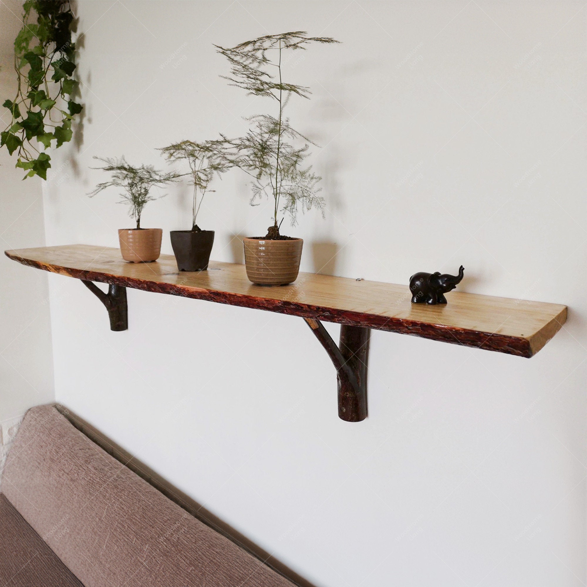 Natural Solid Wood Floating Shelves, Multi-functional Branch Stand ...
