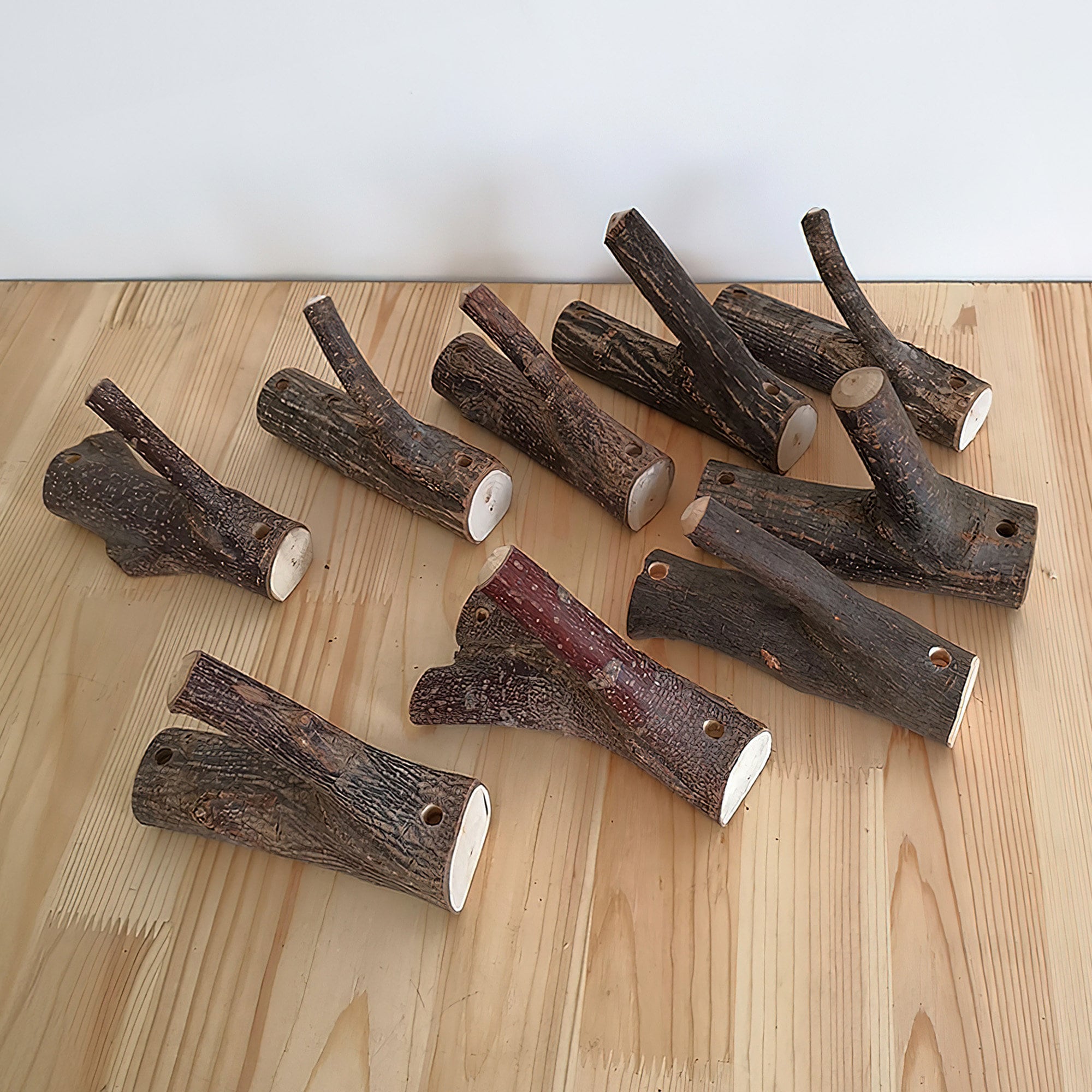 Handcrafted Natural Wood Wall Hooks With Bark, Rustic Branch Coat Hooks ...
