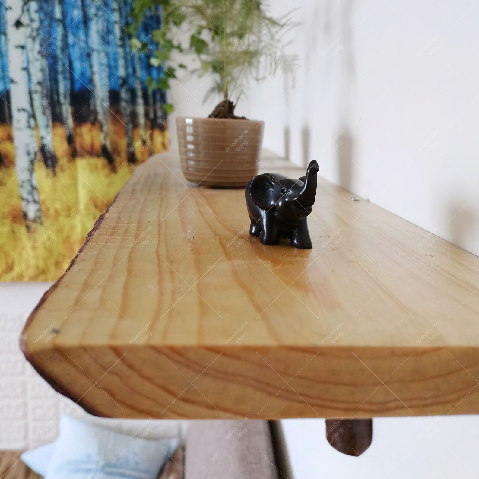 Natural Solid Wood Floating Shelves, Multi-functional Branch Stand ...