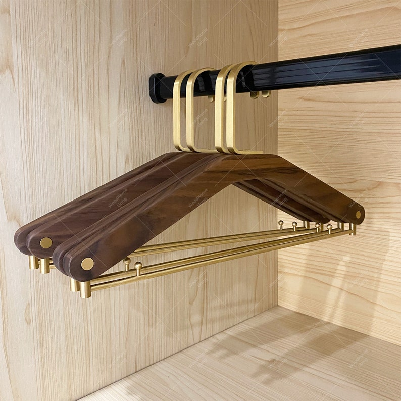 Walnut Wood Suit Hangers: Heavy Duty With Brass Bar - Etsy