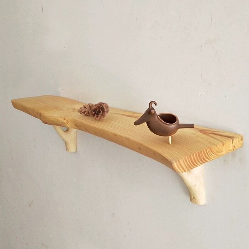 Natural Pine Wall Shelf, Solid Wood Floating Shelves, Multi-functional ...
