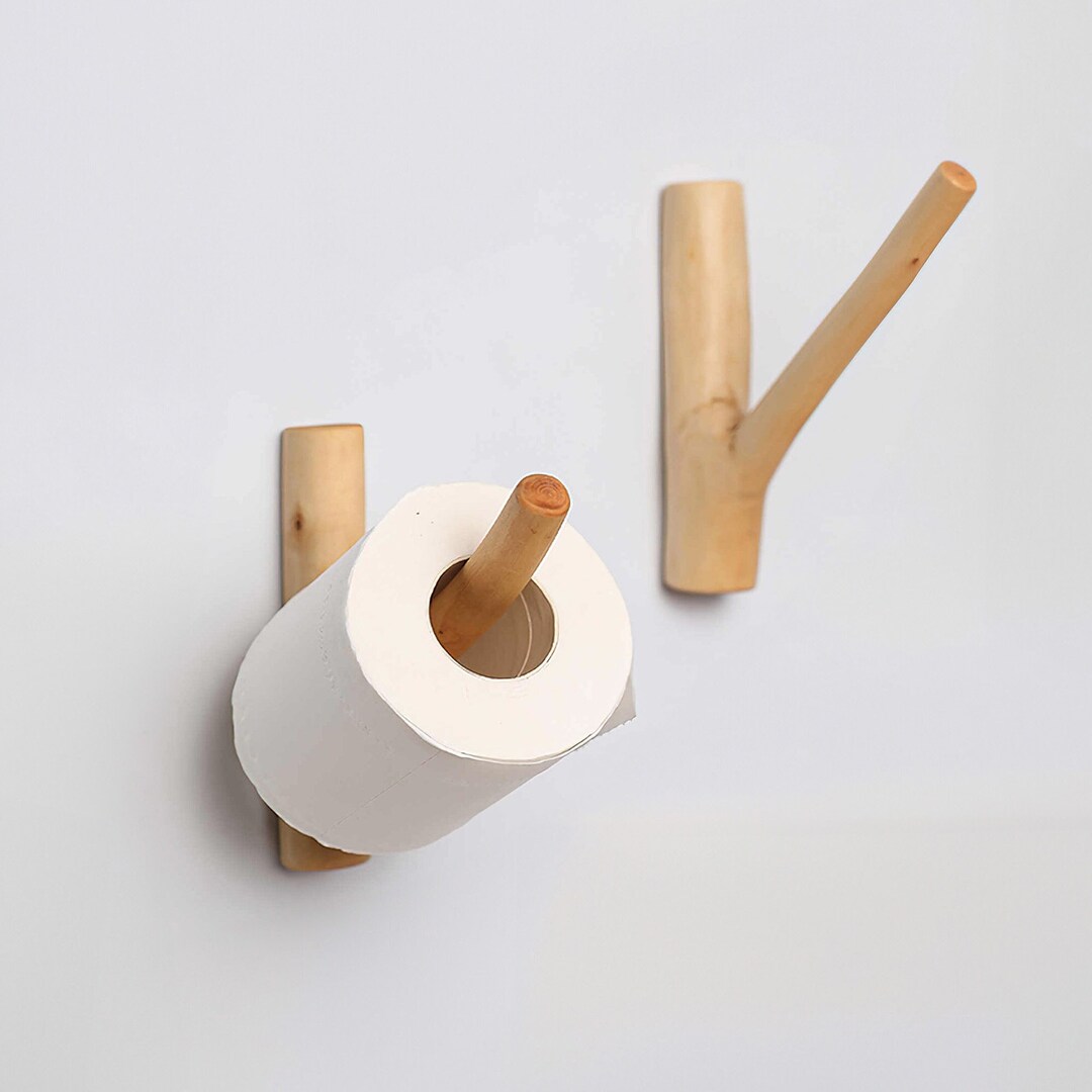 Wood Branch Paper Roll Hanger, Toilet Paper Holder, Kitchen Roll Paper ...