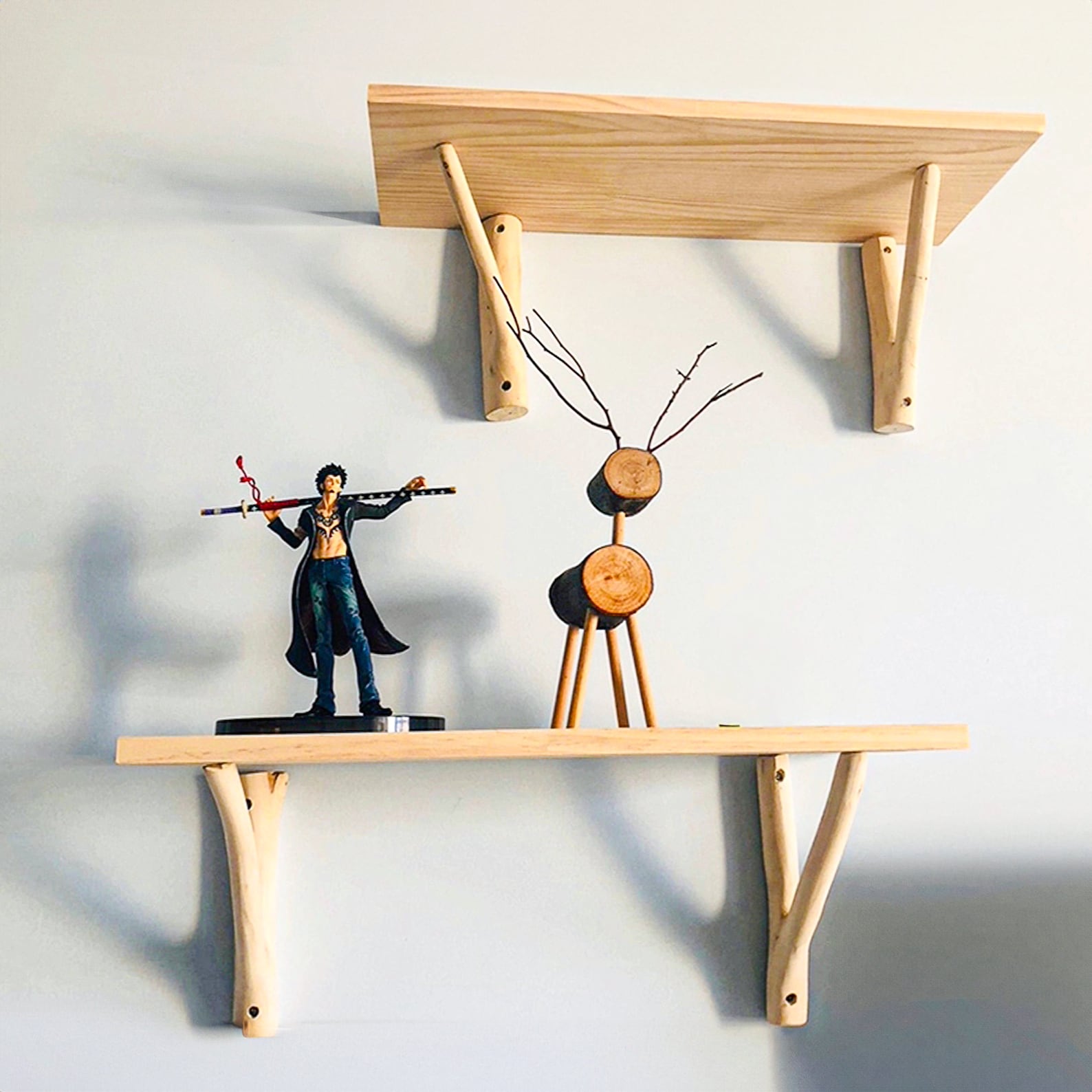 Natural Pine Wall Shelf, Solid Wood Floating Shelves, Multi-functional ...