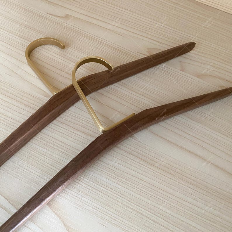 Walnut Wood Hangers,natural Wooden Hanger With Brass Hook , Curved ...