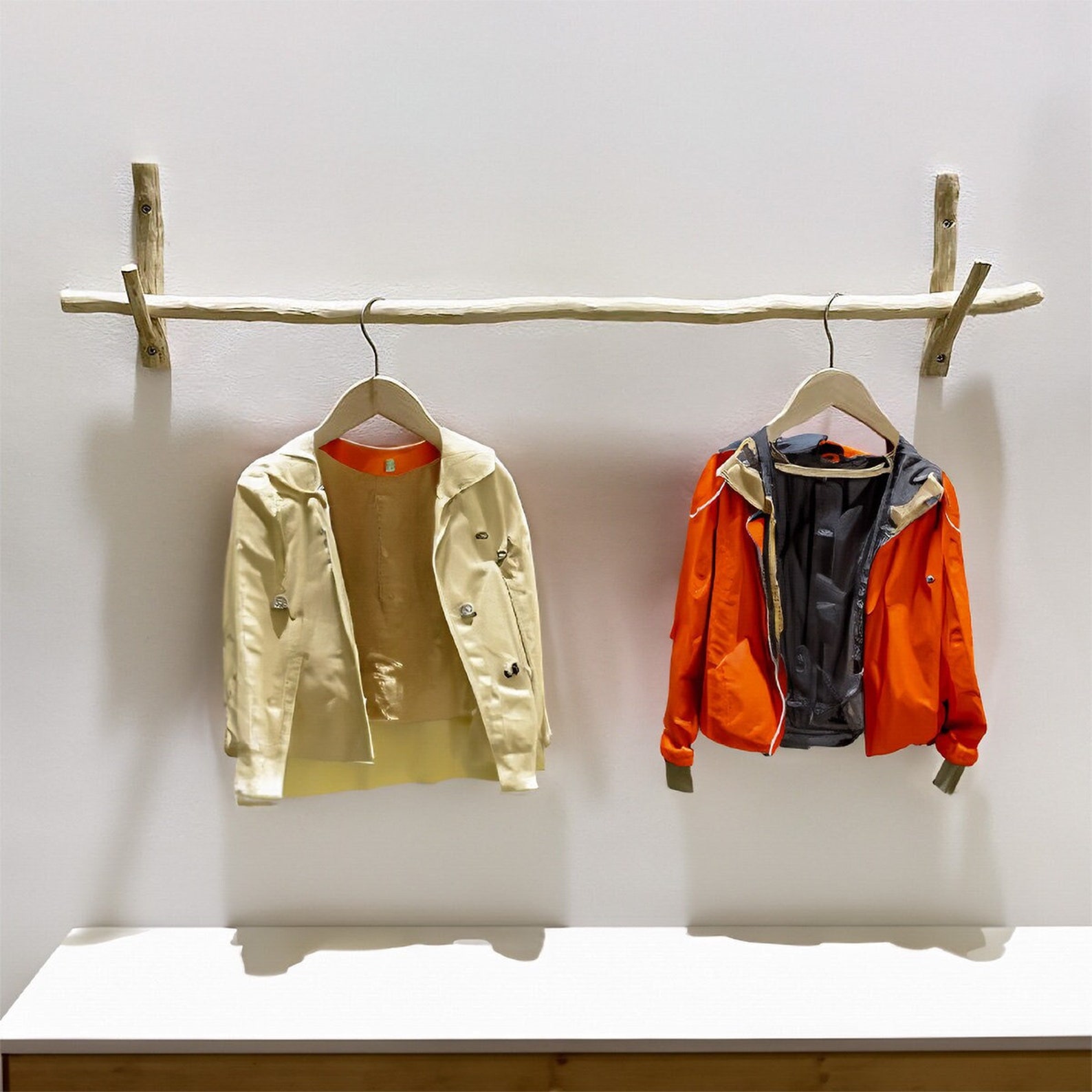 20-inches Natural Wood Floating Clothes Rack: Wall Mounted Branch Rail ...